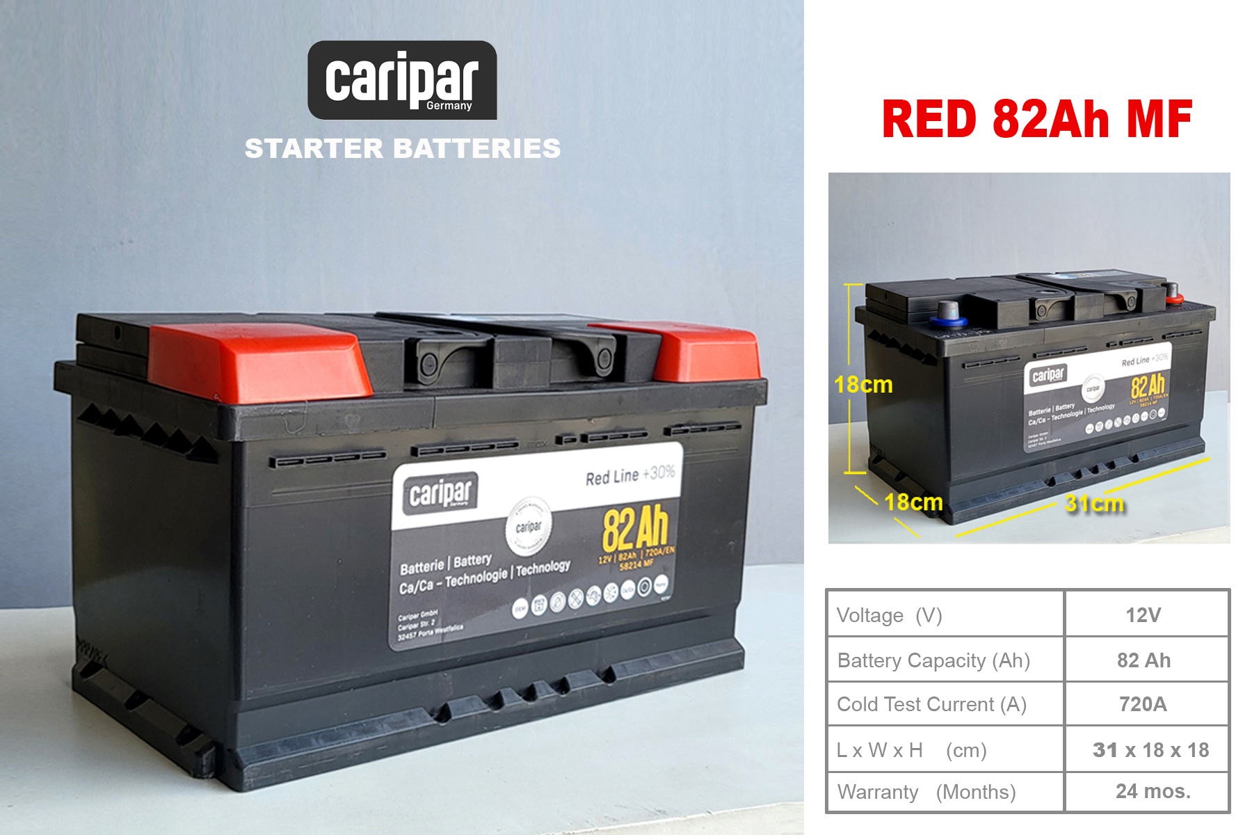 BATTERY 82AH 720A 310X180X180 - RED LINE - Twincell